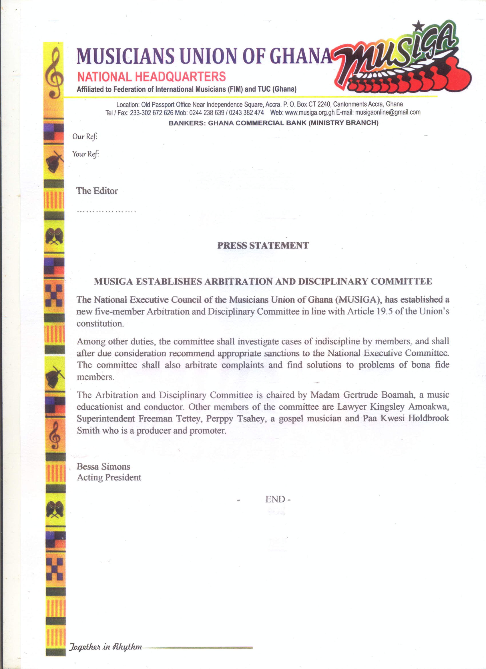 MUSIGA establishes arbitration and disciplinary committee - Ghana Weekend