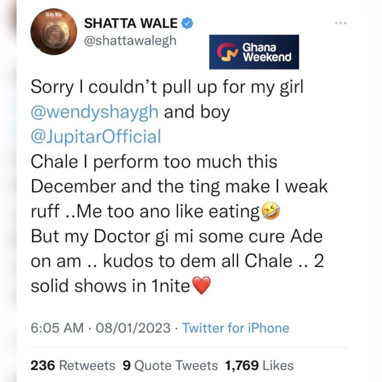 Shatta Wale apologises to Wendy Shay after failing to perform at her ...
